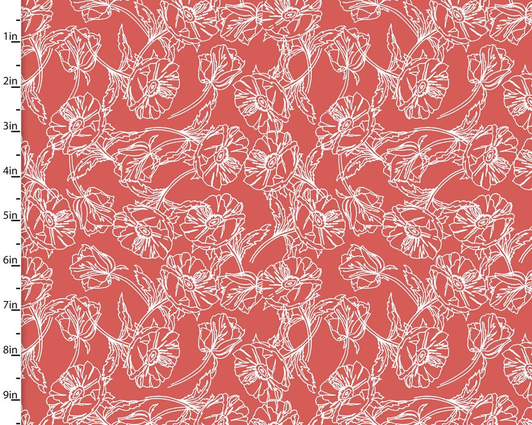 Marbella - Flower Outline Red From 3 Wishes Fabric - Etsy