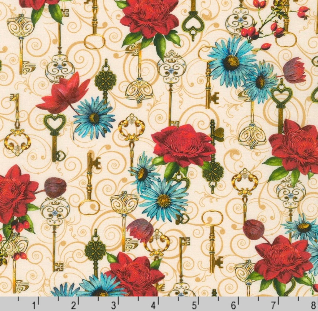 Secret Garden - Keys Floral Natural From Robert Kaufman Fabrics - Etsy