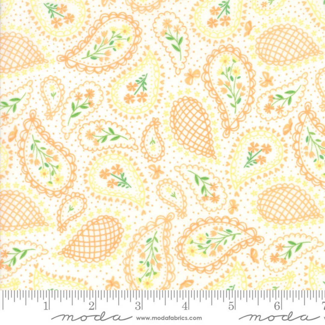 Sunday Picnic - Paisley Floral White Orange by Stacy Iest Hsu From Moda ...