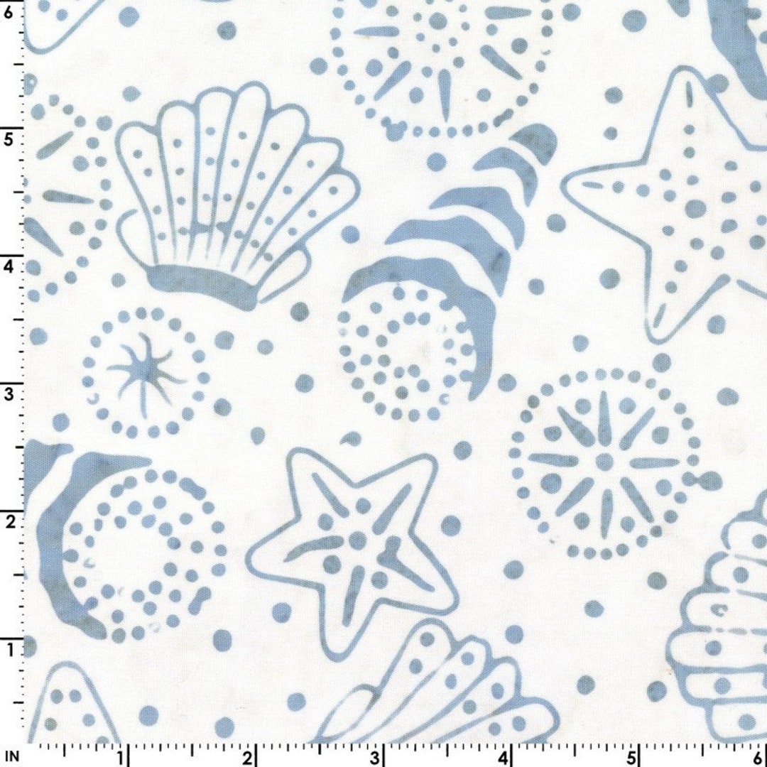 Coastal Getaway Batiks - Seashells Natural Blue by Monique Jacobs From ...