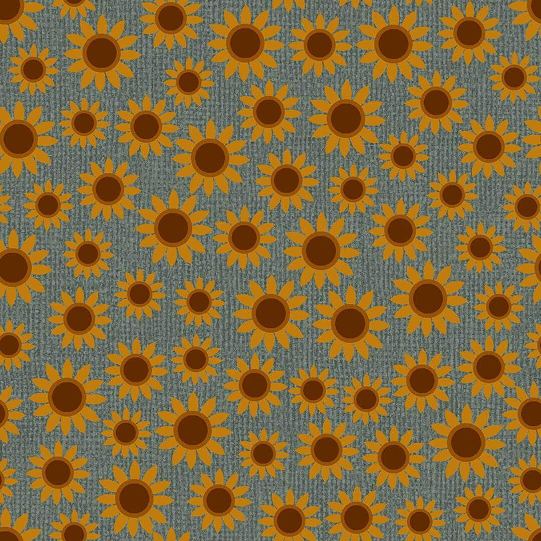 Quilter Barn Prints II - Amelia Sunflower Fresca Blue by Painted Sky ...