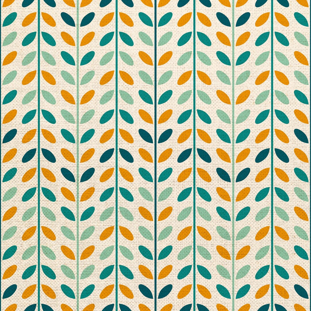 Retro Geos CANVAS DUCK Organic - Falling Leaves Teal 58 Inch From ...