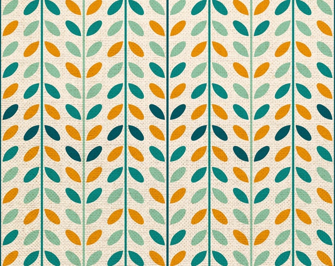 Retro Geos CANVAS DUCK Organic - Falling Leaves Teal 58 Inch From ...
