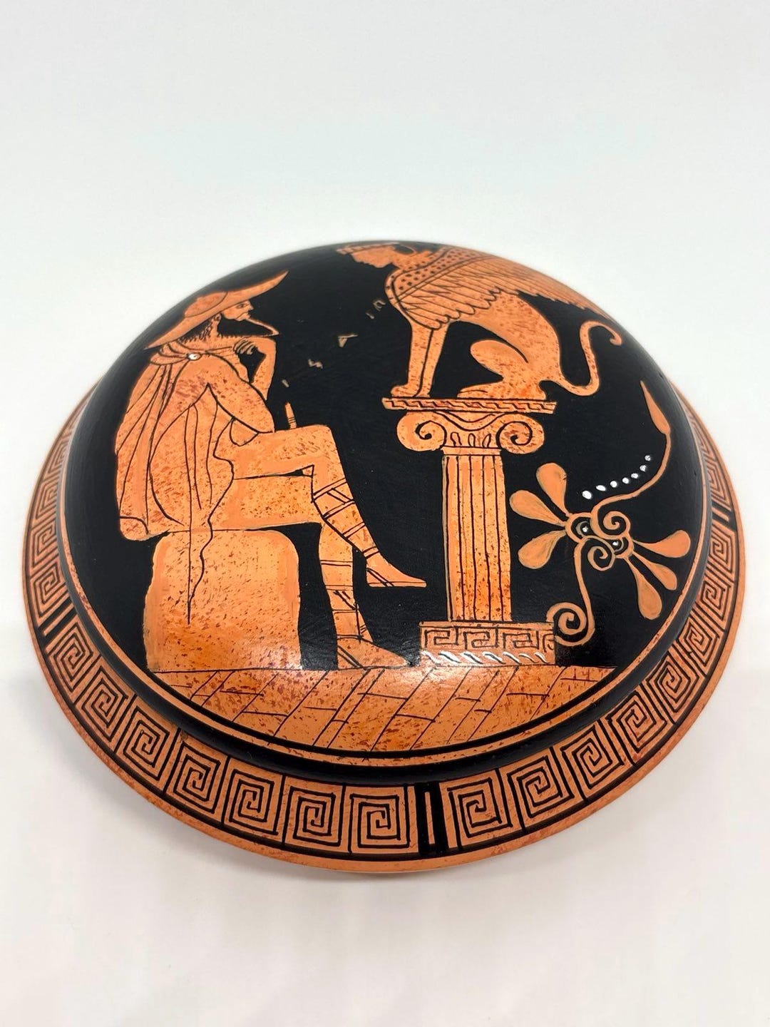 Handmade Greek Pyxis With — Hand-painted Black-figure Mythology Scene ...