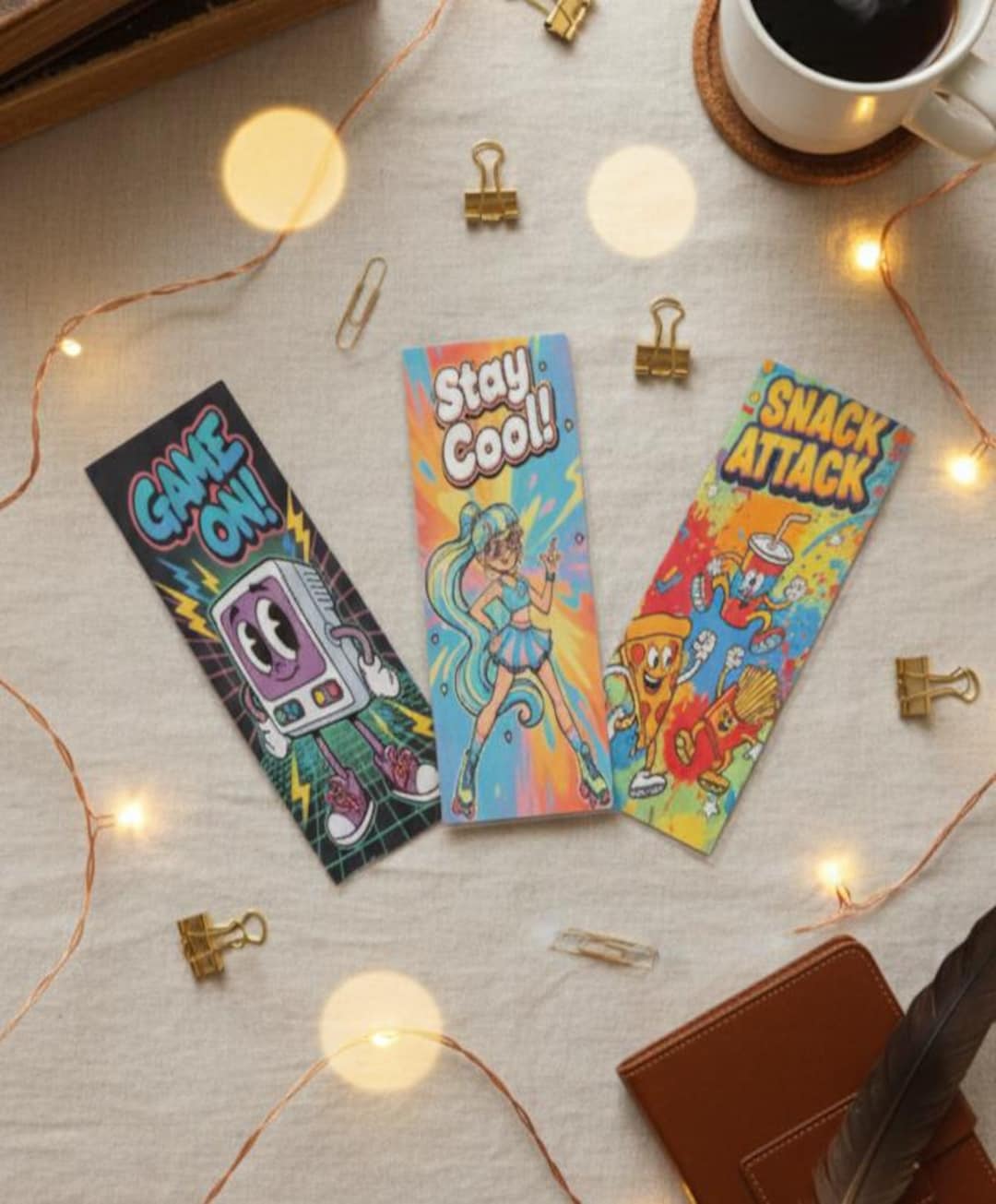 Retro 90s Bookmarks Set | Gamer, Roller Skater & Snack Themes - Etsy