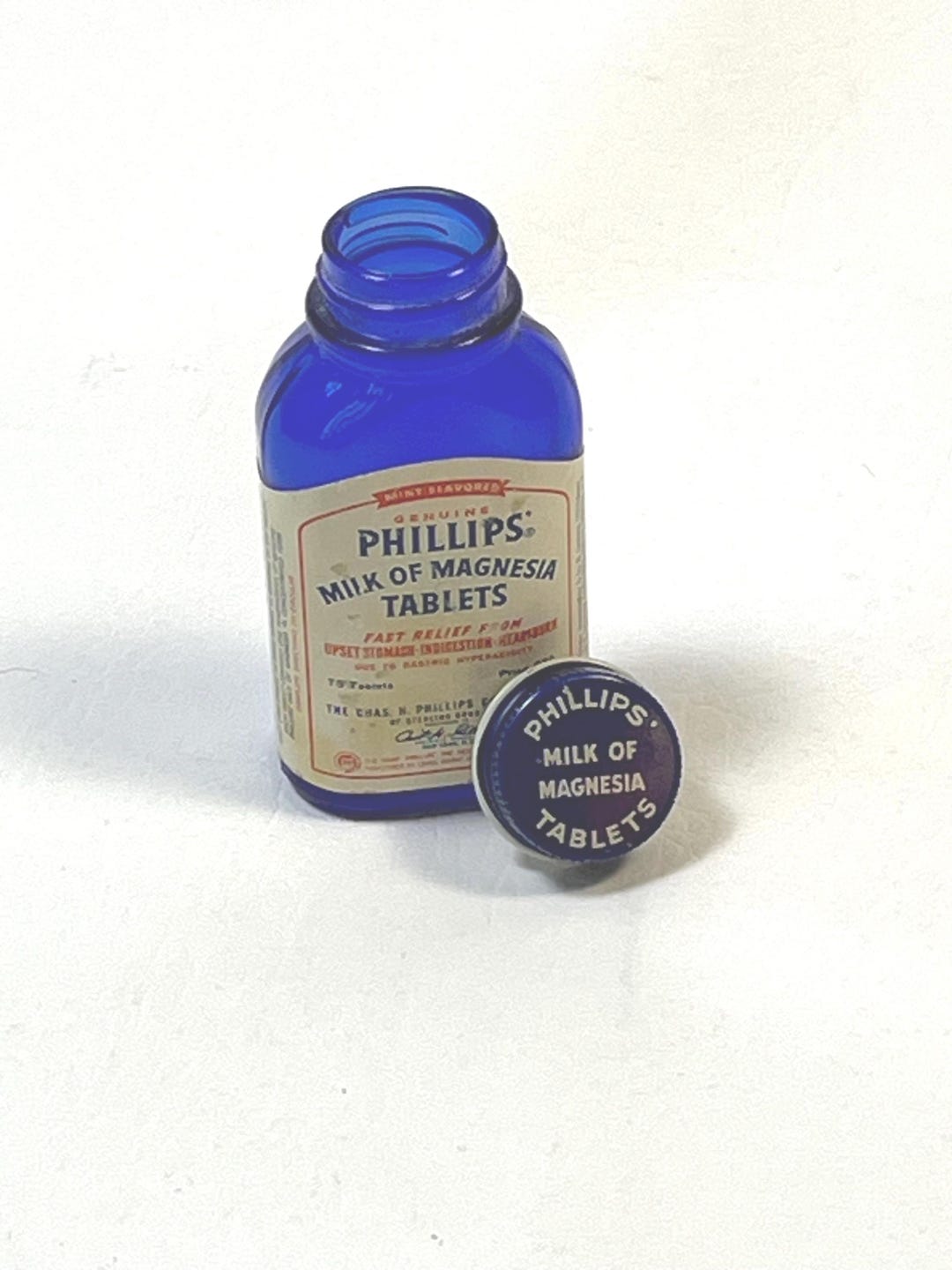 Vintage Phillips Milk of Magnesia Blue Glass Bottle - Original Label ...