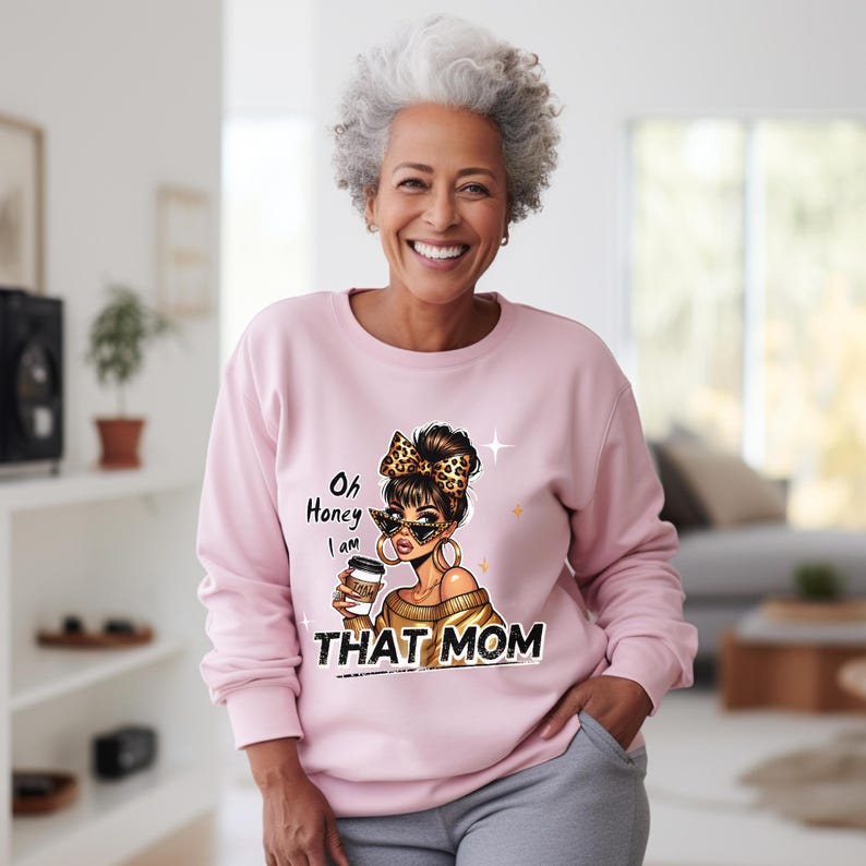 Mom Sweatshirt Funny Messy Bun Coffee Humor Pullover Tired Mama Casual ...