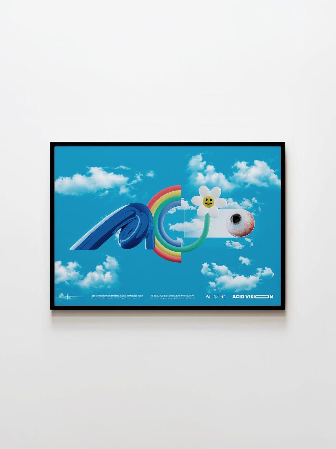 Acid Vision Psychedelic Printable, Trippy Cloud Poster, Rainbow Smiley ...