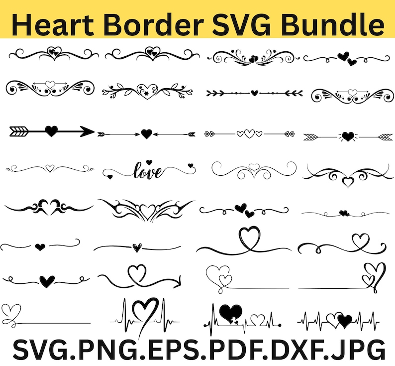 Heart Border SVG | Romantic Heart Frame SVG Cut File | Valentine Love ...