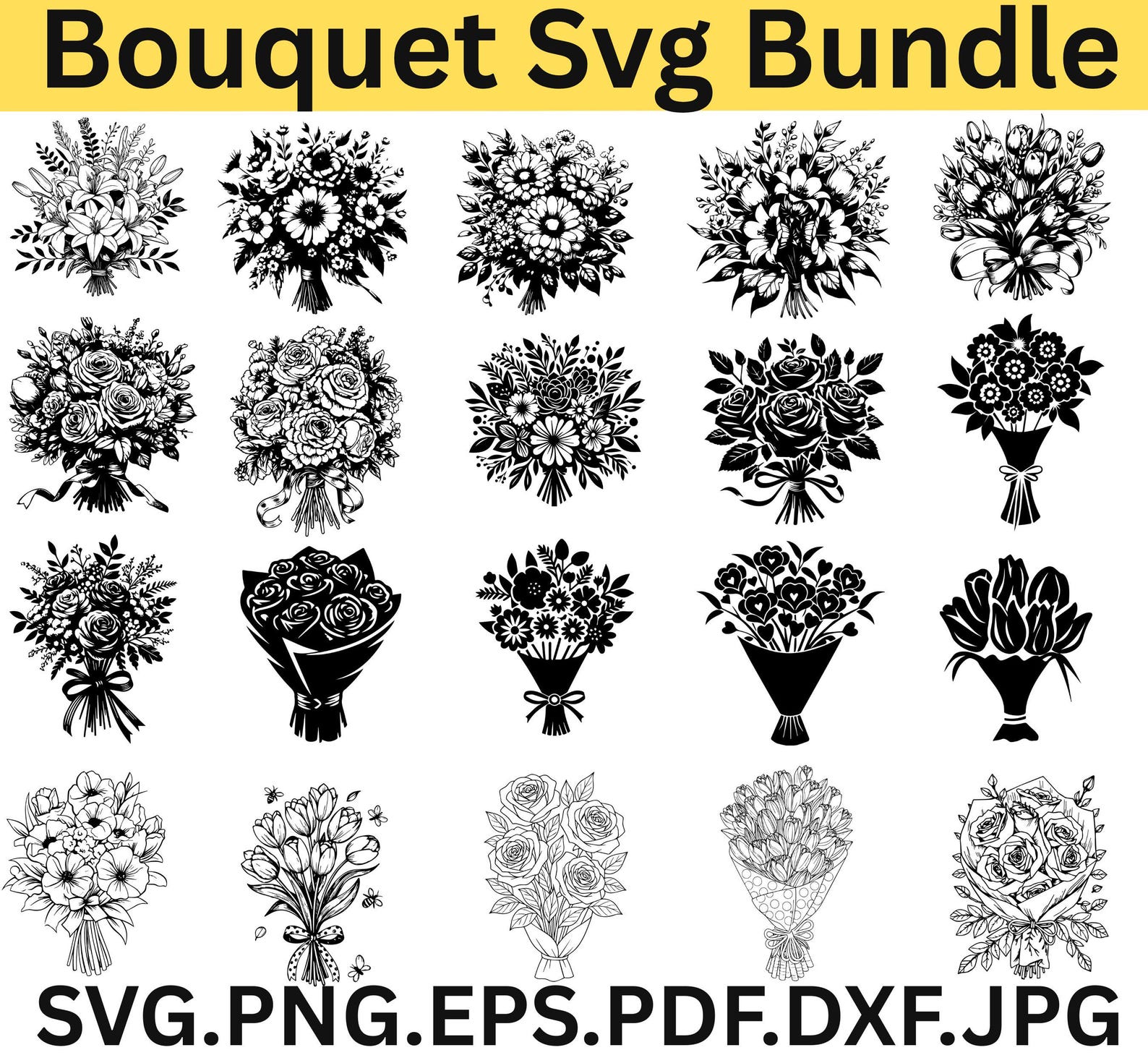 Bouquet SVG | Floral Bouquet Cut File | Flower Arrangement SVG for ...