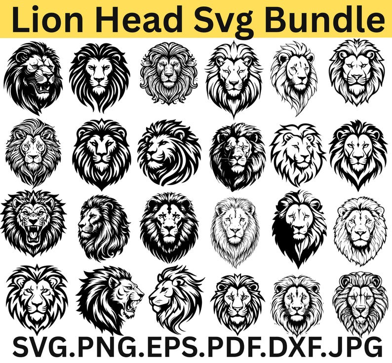 Lion Head SVG Bundle | Wild Lion Face Clipart | Tribal Lion Head Cut ...