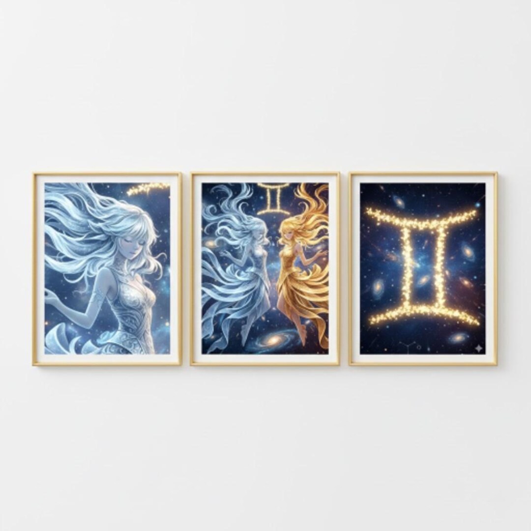 Gemini Zodiac Wall Art | A4 Printable | Fantasy Gemini Twins ...