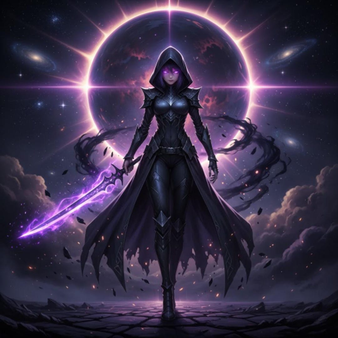 Shadow Eclipse Assassin Girl | Anime A4 Print | Cosmic Blade Warrior ...