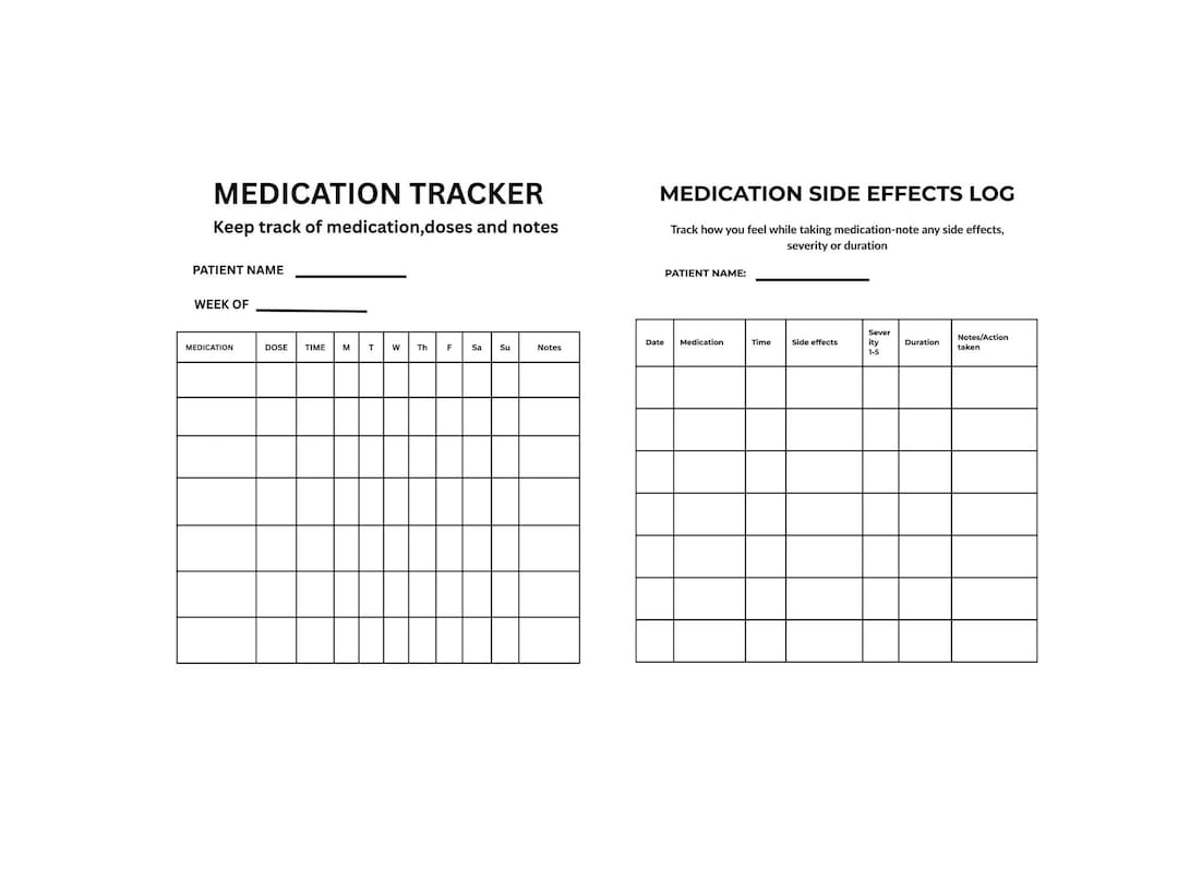 Medication Tracker and Side Effect Log Printable Bundle Health Planner ...