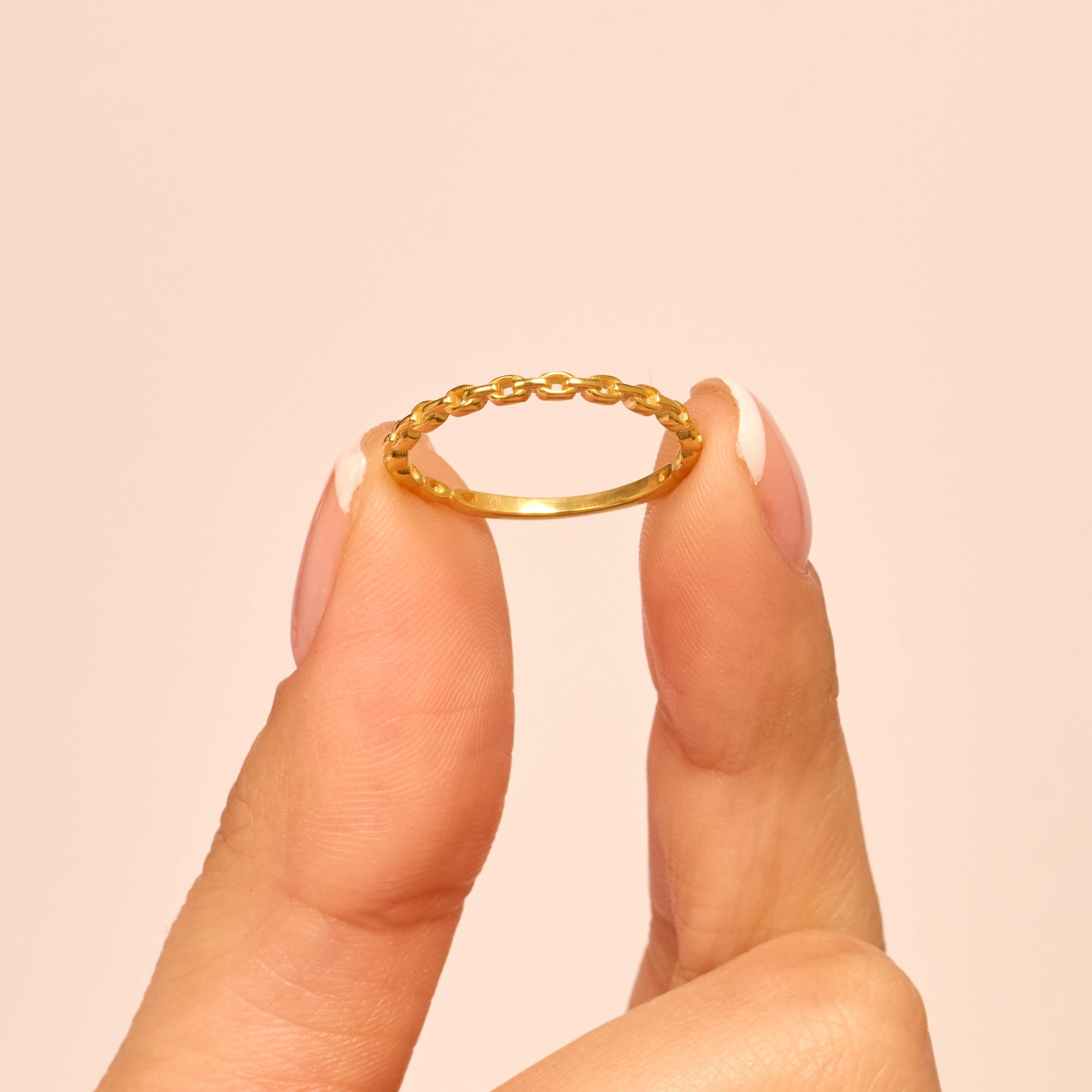 Solid Gold Chain Link Ring, 14k Gold Dainty Chain Band, Thin Stacking ...