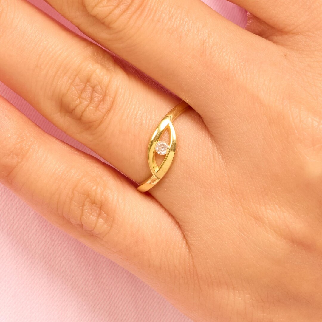 Diamond Evil Eye Ring, 14k Solid Gold Production Ring for Women, Dainty ...