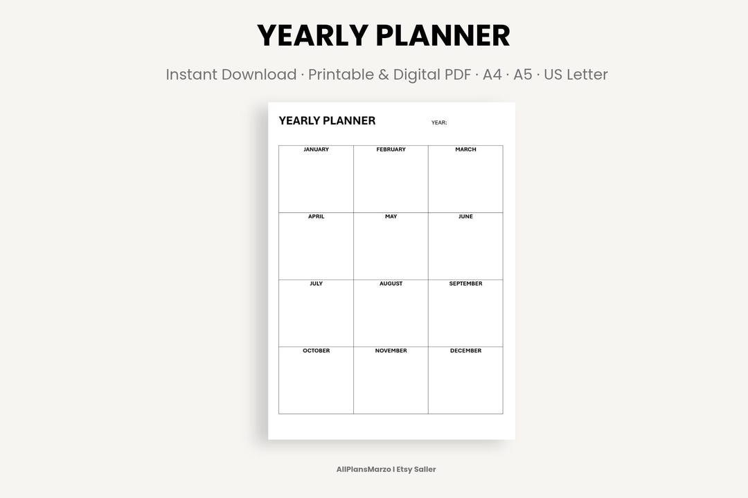 Simple Yearly Planner Printable & Digital PDF To-do Organizer Instant ...