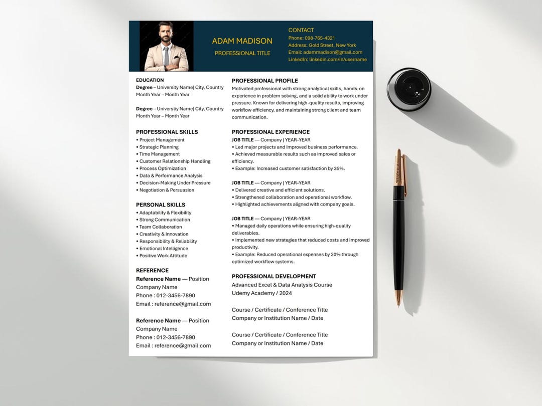 Minimalist Resume Template With Photo Editable Word Google Docs A4 US ...