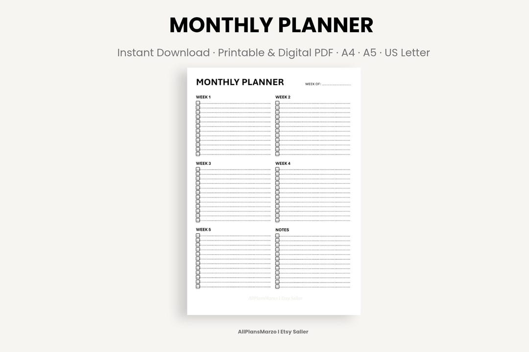 Modern Monthly Planner Printable & Digital PDF To-do Organizer Instant ...