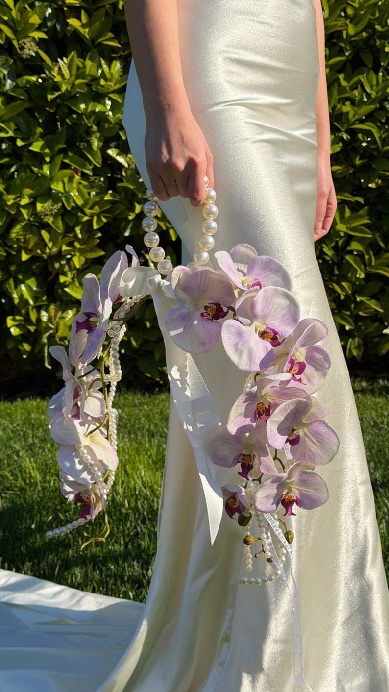 Lilac Orchid Cascading Bridal Bouquet, Waterfall Wedding Bouquet ...