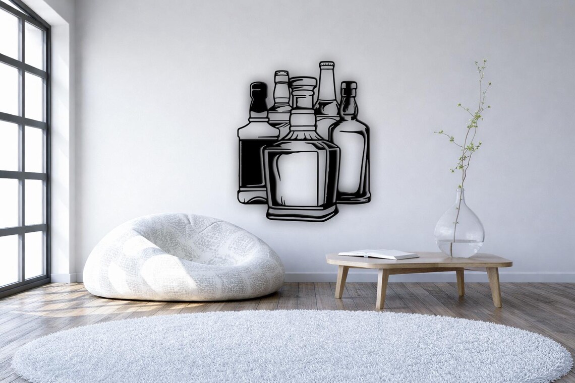 Whiskey Bottle Wall Art DXF | Bar Metal Sign, Home Bar Decor, Laser Cut ...