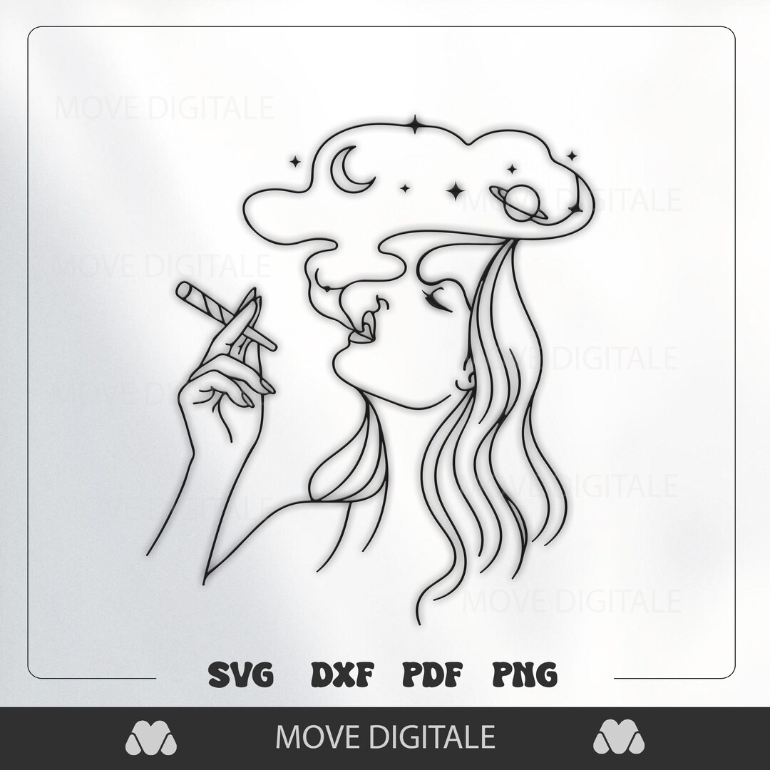Woman Smoking Line Art SVG - Abstract Female Face DXF - Laser Cut CNC ...