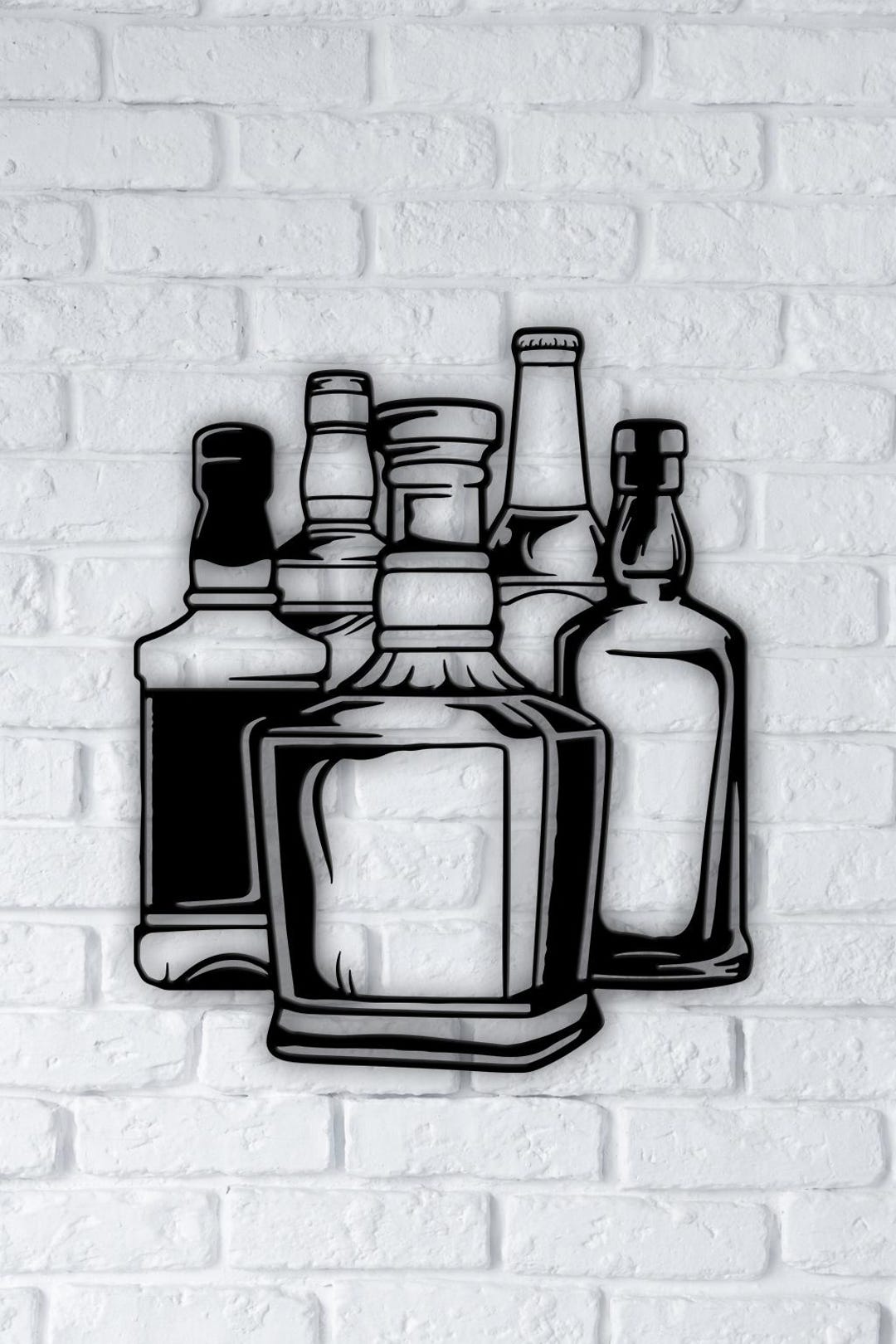 Whiskey Bottle Wall Art DXF | Bar Metal Sign, Home Bar Decor, Laser Cut ...
