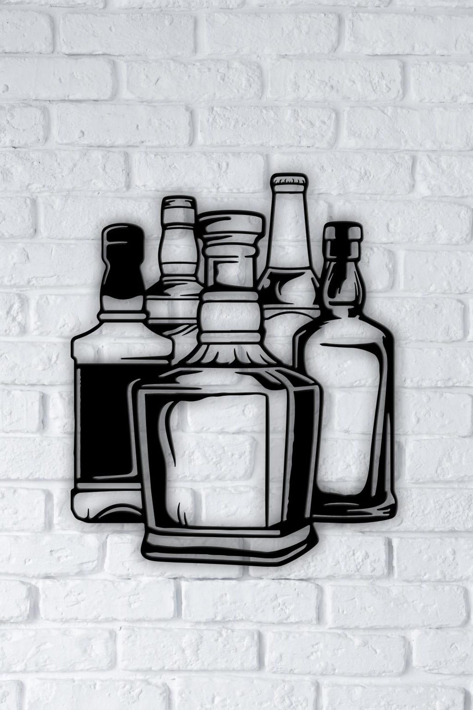 Whiskey Bottle Wall Art DXF | Bar Metal Sign, Home Bar Decor, Laser Cut ...