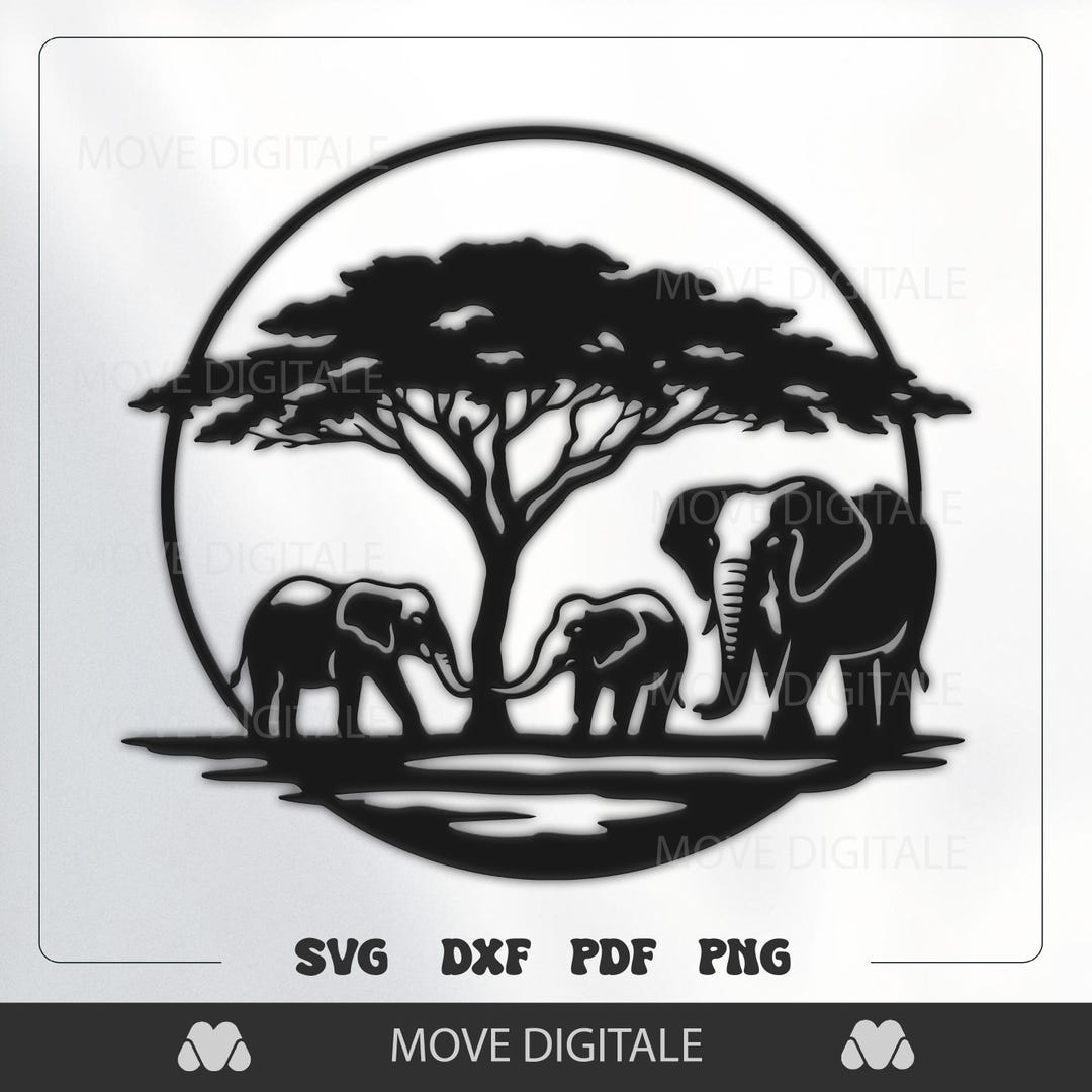 Safari Elephant SVG Cut File - Elephant Family Under Tree Wall Art ...