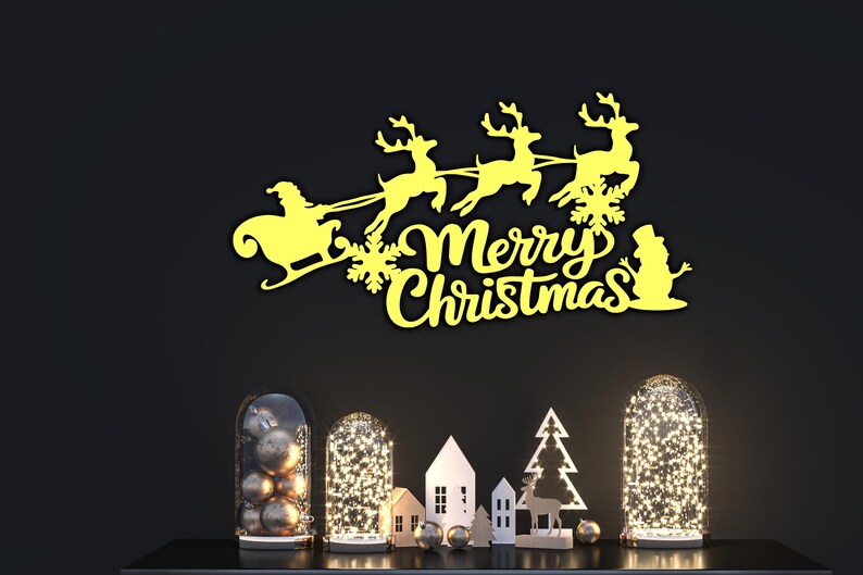 Santa Sleigh Wall Art – Christmas Reindeer Decor, Metal Laser Cut SVG ...
