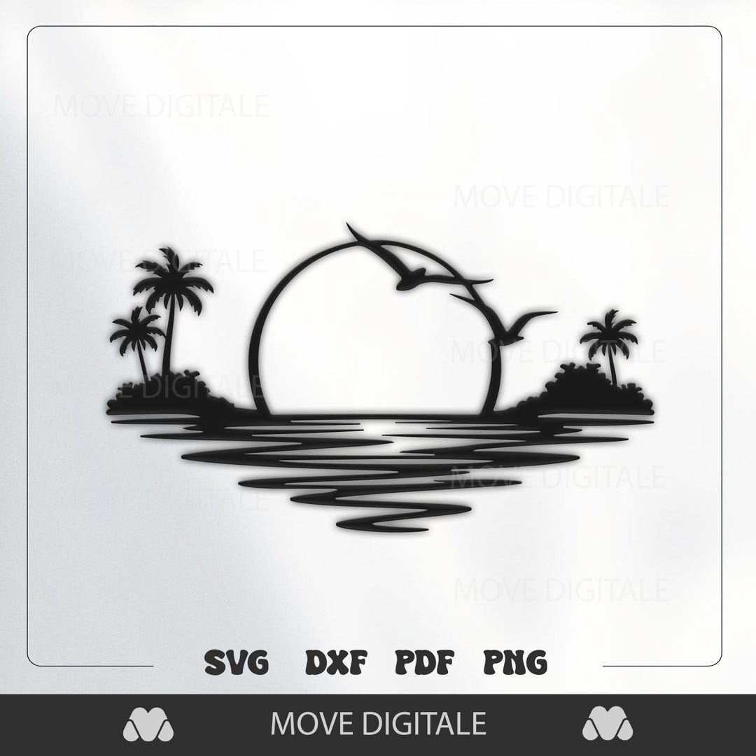 Tropical Sunset Metal Wall Art SVG - Island Beach Scene - Laser Cut CNC ...