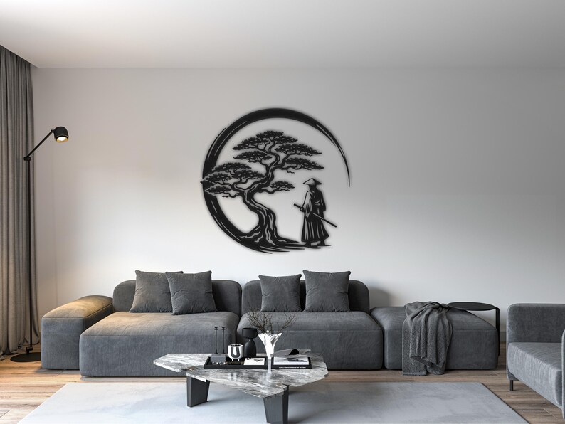 Samurai Bonsai Tree Metal Wall Art SVG DXF - Japanese Zen CNC Plasma ...