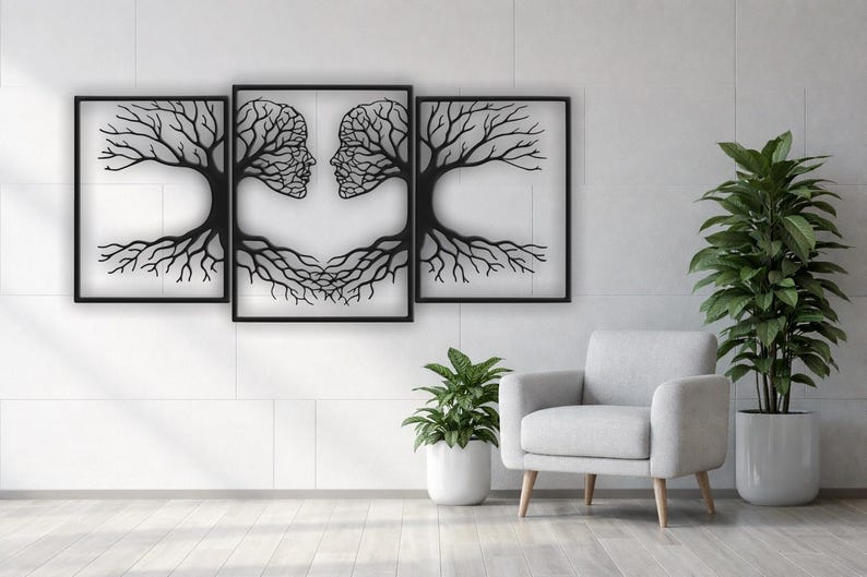Abstract Tree Faces SVG - Triptych Metal Wall Art - 3 Panel Wall Art ...