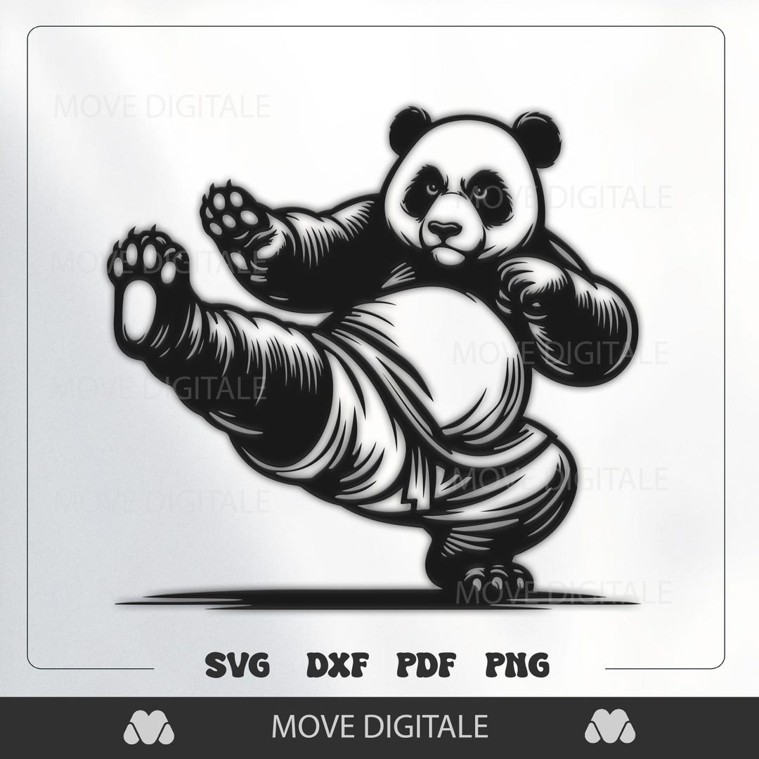 Kung Fu Panda DXF SVG - Panda Silhouette Lase Cut - Martial Arts Panda ...