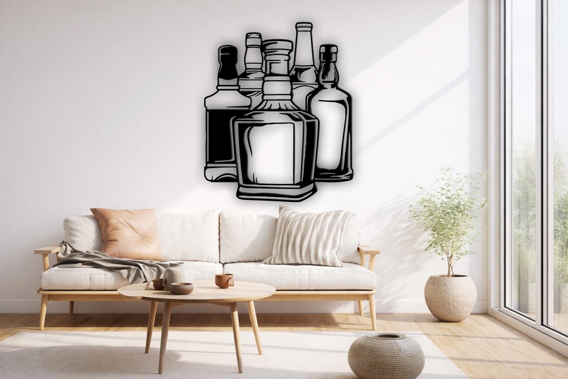 Whiskey Bottle Wall Art DXF | Bar Metal Sign, Home Bar Decor, Laser Cut ...