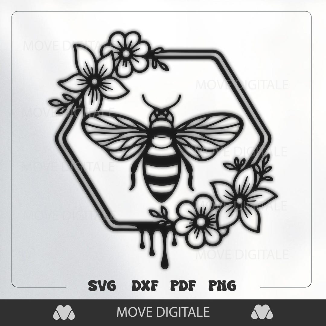 Floral Bee SVG - Honeycomb Hexagon Frame Cut File - Spring Nature ...