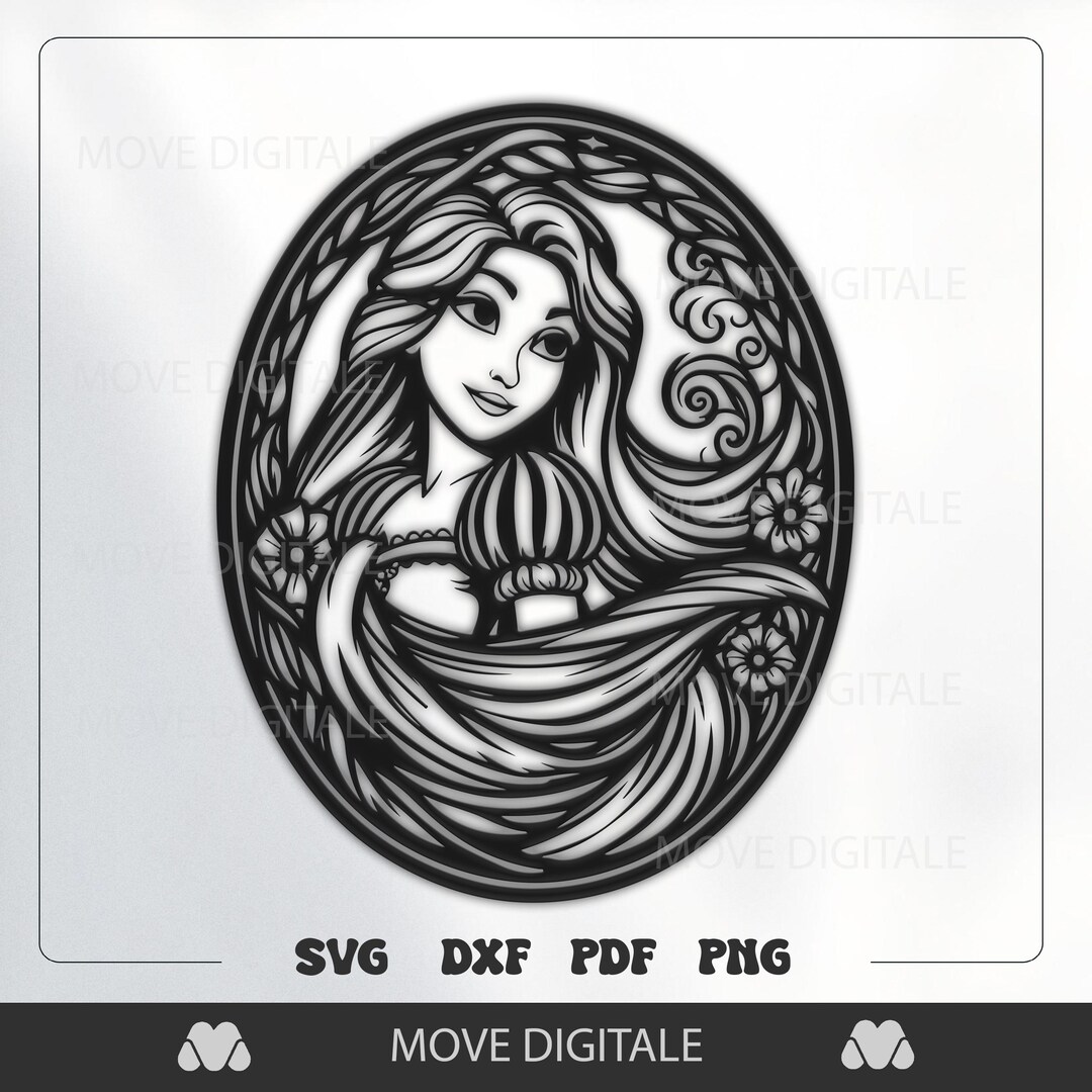 Long Hair Princess SVG - Fairy Tale Woman Portrait - Laser Cut CNC ...