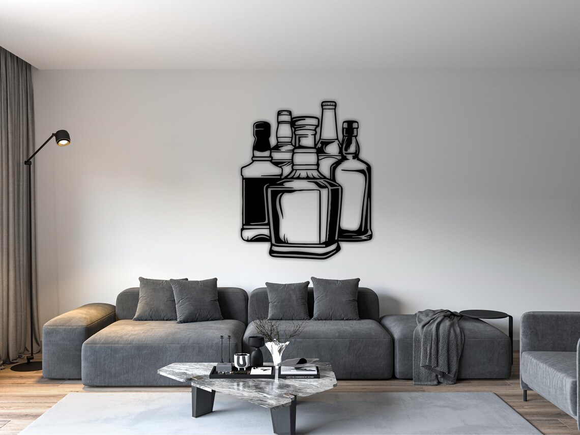 Whiskey Bottle Wall Art DXF | Bar Metal Sign, Home Bar Decor, Laser Cut ...