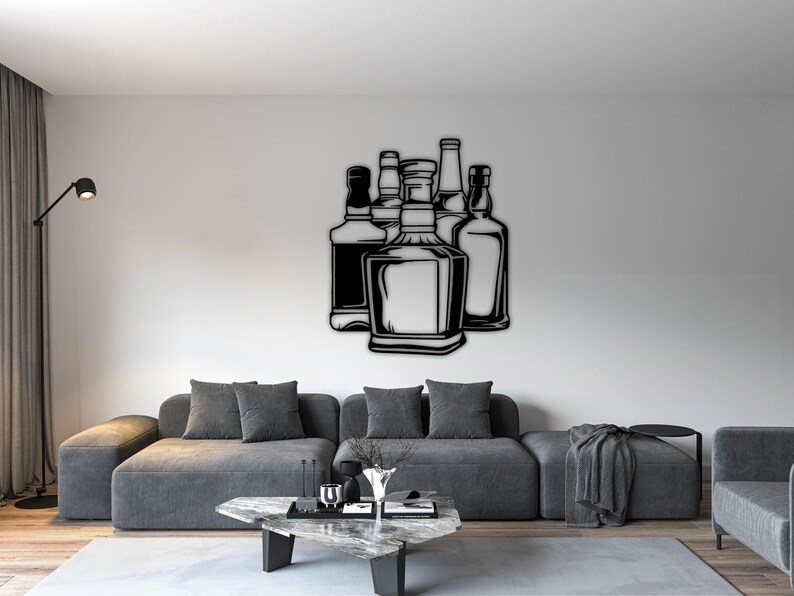 Whiskey Bottle Wall Art DXF | Bar Metal Sign, Home Bar Decor, Laser Cut ...