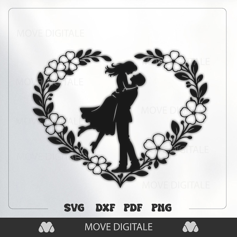 Romantic Couple Heart SVG - Valentine's Day Laser Cut File - Floral ...