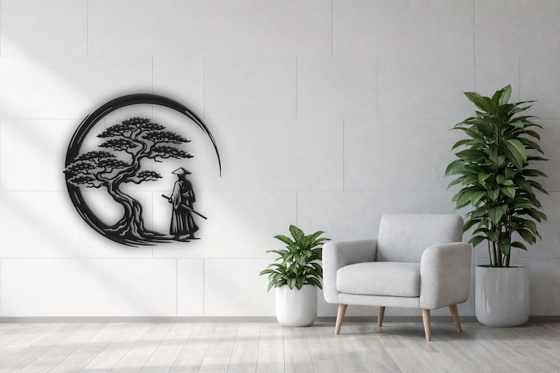 Samurai Bonsai Tree Metal Wall Art SVG DXF - Japanese Zen CNC Plasma ...