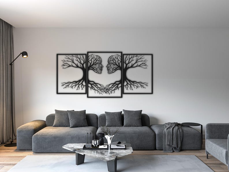 Abstract Tree Faces SVG - Triptych Metal Wall Art - 3 Panel Wall Art ...