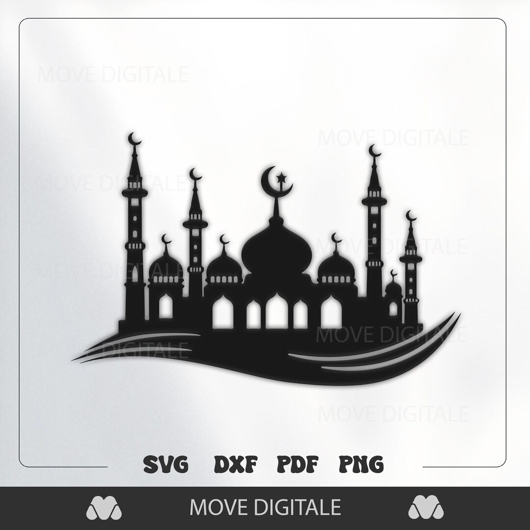 Mosque Silhouette Metal Wall Art DXF - Islamic Crescent Moon Design ...