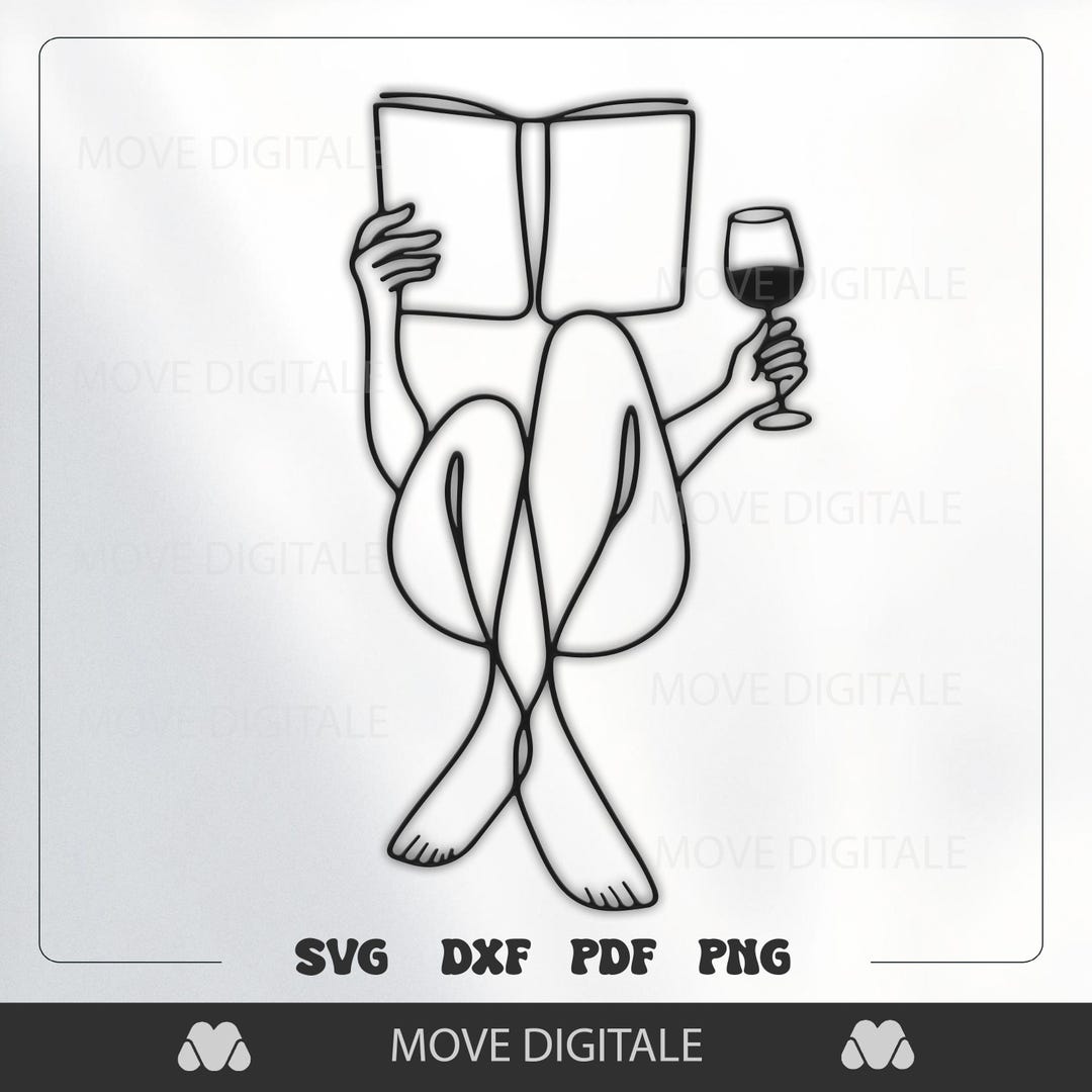 Reading Woman Minimal Line Art DXF - Booker Lover Wine SVG Cut File ...
