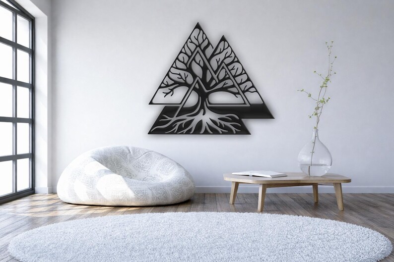 Valknut Symbol Metal Wall Art - Viking Tree of Life Metal Sign - Nordic ...
