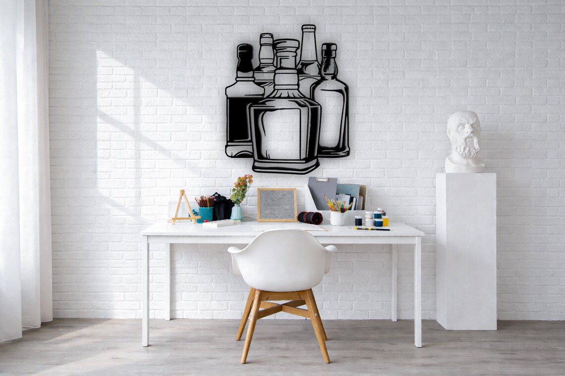 Whiskey Bottle Wall Art DXF | Bar Metal Sign, Home Bar Decor, Laser Cut ...