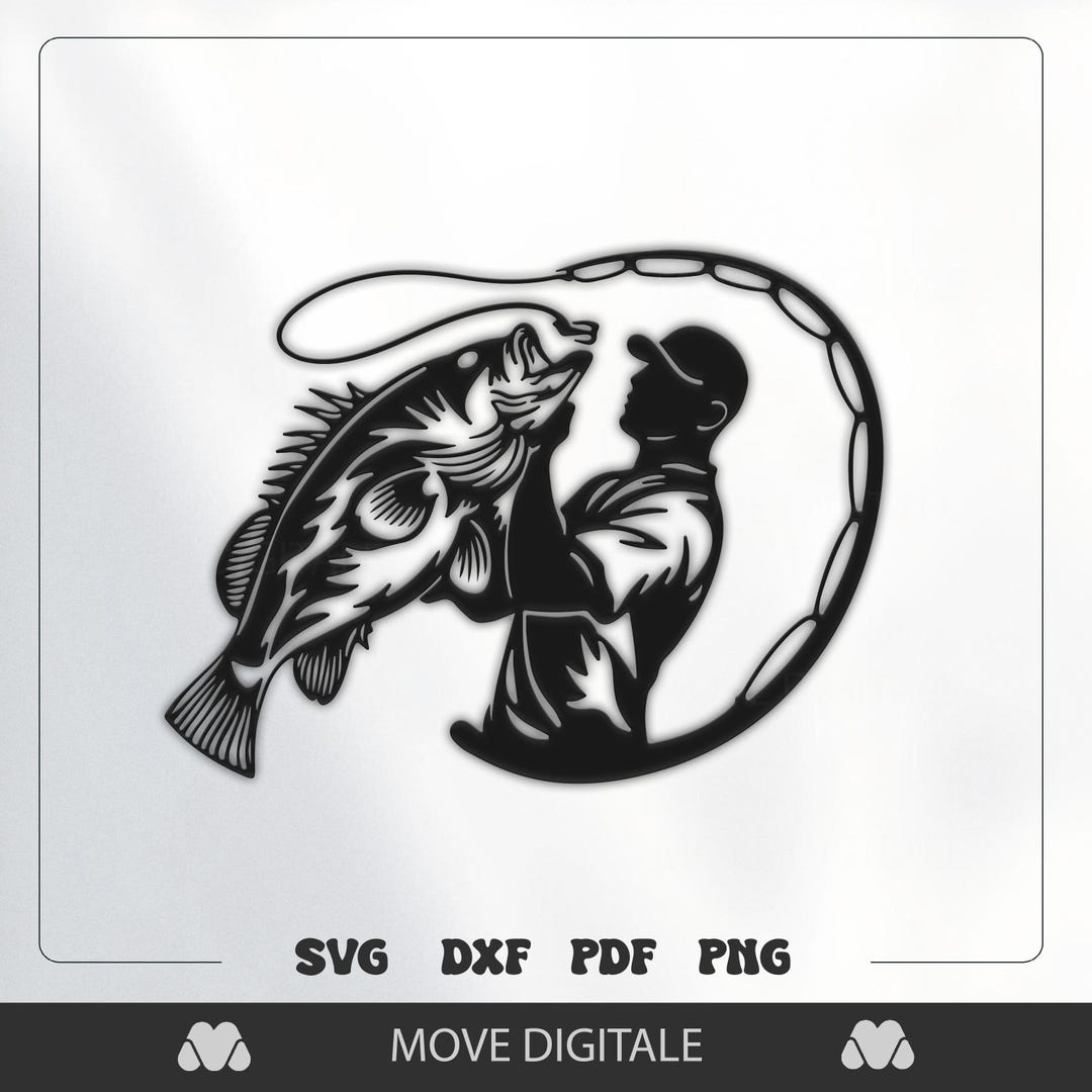 Fishing Laser Cut SVG DXF - Bass Fisging CNC Plasma Silhouette - Angler ...