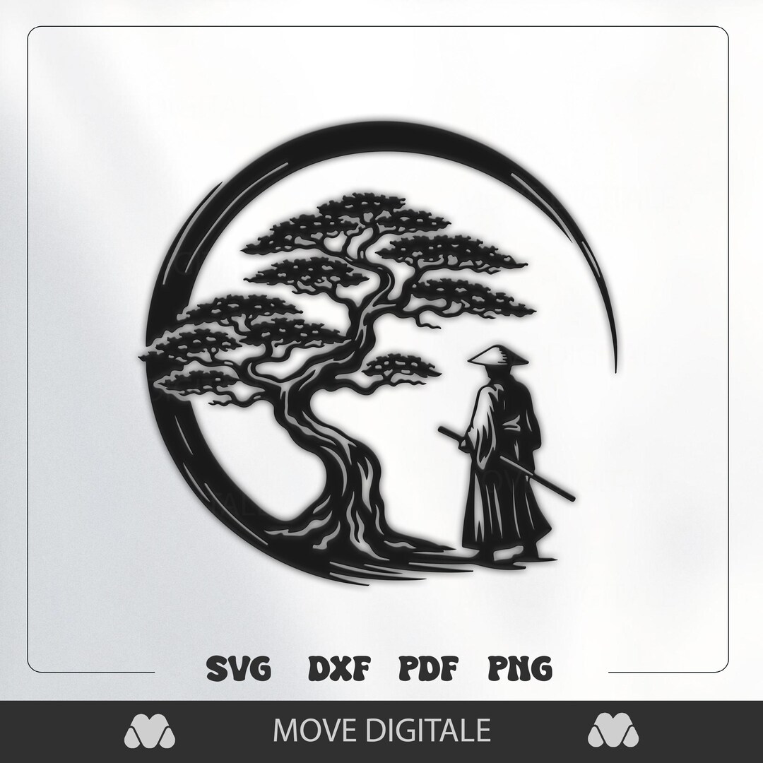 Samurai Bonsai Tree Metal Wall Art SVG DXF - Japanese Zen CNC Plasma ...