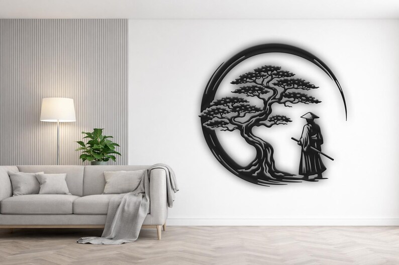 Samurai Bonsai Tree Metal Wall Art SVG DXF - Japanese Zen CNC Plasma ...