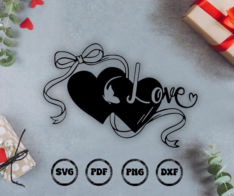 Ribbon Heart SVG DXF - Valentine's Day CNC Plasma - Love Cut File - Bow ...